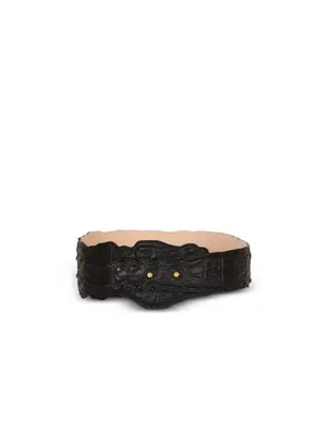 Balmain Wide Crocodile-effect Leather Belt