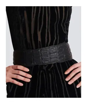 Balmain Wide Crocodile-effect Leather Belt