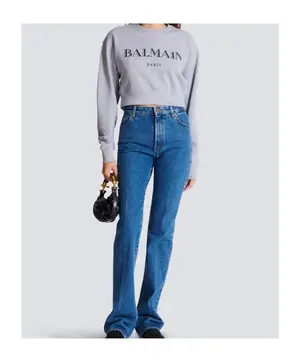 Balmain Printed Crew-neck Sweatshirt - Gray