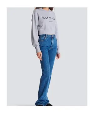Balmain Printed Crew-neck Sweatshirt - Gray