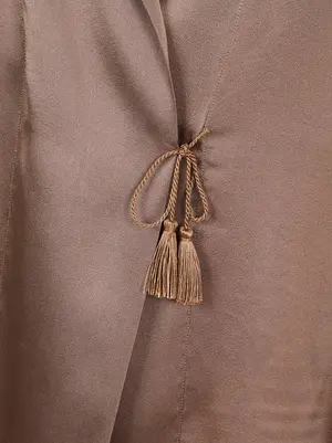FORTE_FORTE Shiny Stretch Silk Satin Crossed Shirt - Brown