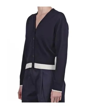 SEMICOUTURE V-neck Cardigan With Ribbed Trim - Black