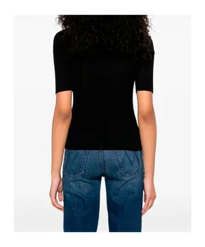 TWINSET Ribbed Knit Top With Openwork Details - Black