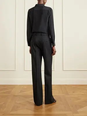 NILI LOTAN Wool Twill Pleated Straight-leg Trousers