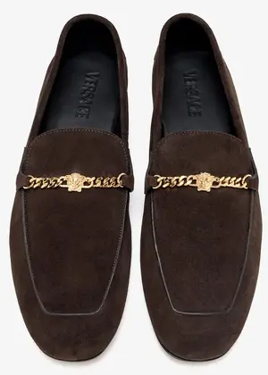 Versace Logo Plaque Chain-detailed Loafers - Brown