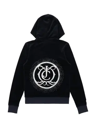 Juicy Couture Velour Zip-up Hooded Jacket With Embellished Logo
