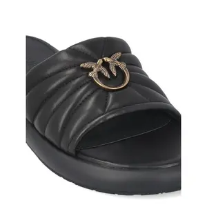 Pinko Quilted Logo Appliqué Slide Sandals - Black