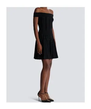Balmain Off-the-shoulder Glitter Knit Dress