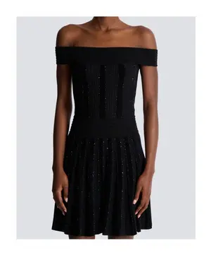 Balmain Off-the-shoulder Glitter Knit Dress