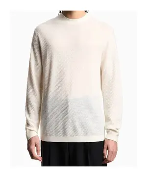 Emporio Armani Crewneck Textured Long Sleeve Sweater - Light Brown
