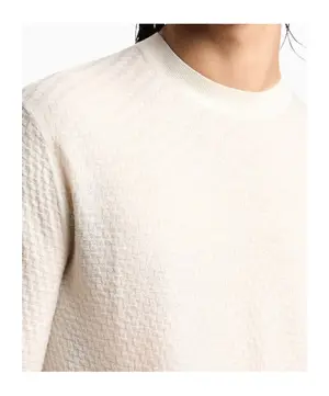 Emporio Armani Crewneck Textured Long Sleeve Sweater - Light Brown