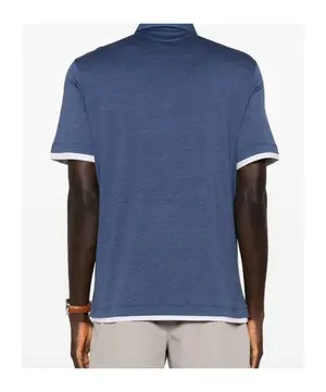 Brunello Cucinelli Contrast Trim Polo Shirt - Blue