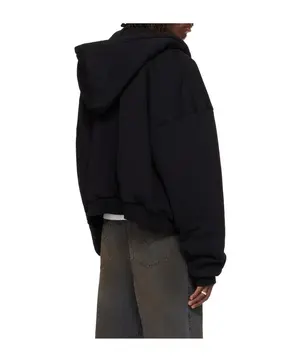 LU'U DAN Full Zip Embroidered Logo Hoodie - Soft Black