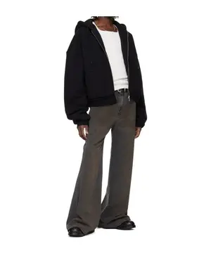 LU'U DAN Full Zip Embroidered Logo Hoodie - Soft Black