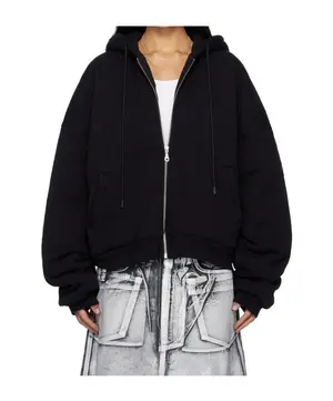 LU'U DAN Full Zip Embroidered Logo Hoodie - Soft Black