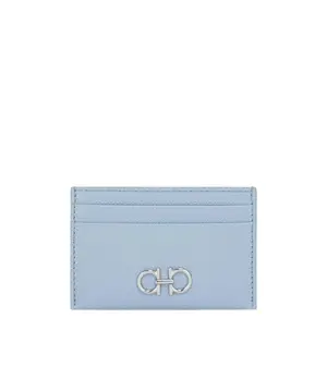 FERRAGAMO Gancini Leather Card Holder - Blue