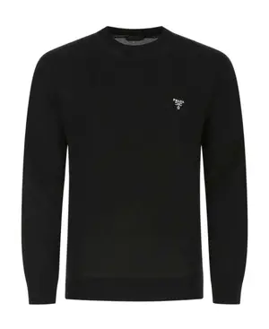 Prada Logo Embroidered Crewneck Jumper - Black