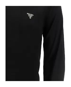 Prada Logo Embroidered Crewneck Jumper - Black
