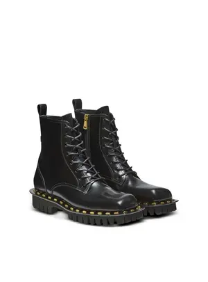 Balmain Glazed Leather Army Boots With Studded Sole