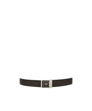 FERRAGAMO Reversible Grained Calfskin Belt With Gancini Buckle - Testa Di Moro/black