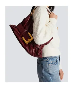 Balmain Medium Anthem Bag In Leather - Red