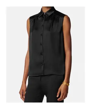 Versace Sleeveless Medusa Hardware Blouse - Black