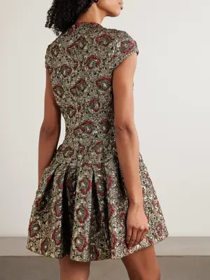 Simkhai Elowen Pleated Metallic Jacquard Mini Dress