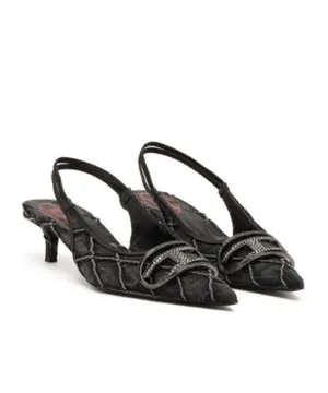 DIESEL® D-venus Sb Logo Embellished Slingback Kitten Heel Pumps