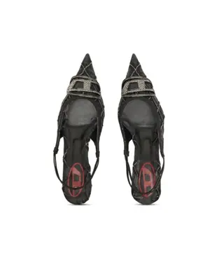 DIESEL® D-venus Sb Logo Embellished Slingback Kitten Heel Pumps