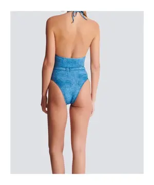 Balmain V-neck One-piece Swimsuit - Blue