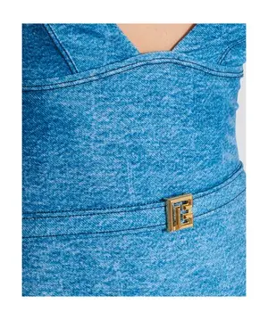Balmain V-neck One-piece Swimsuit - Blue
