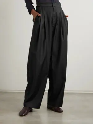 ST. AGNI Adjustable Pleated Pinstriped Wool-blend Wide-leg Pants