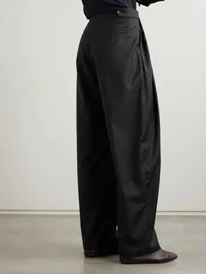 ST. AGNI Adjustable Pleated Pinstriped Wool-blend Wide-leg Pants