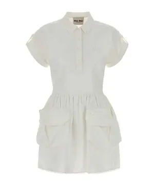 Miu Miu Short Sleeve Pocket Detailed Dress - White