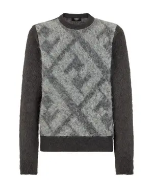 Fendi Ff Jacquard Crewneck Knitted Jumper - Gray