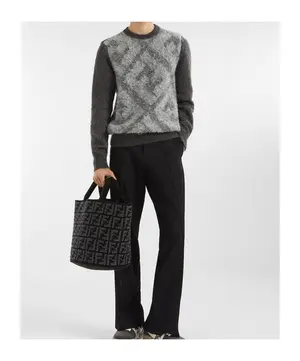 Fendi Ff Jacquard Crewneck Knitted Jumper - Gray