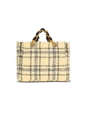Balmain Plaid Tweed 1945 Tote Bag - Yellow