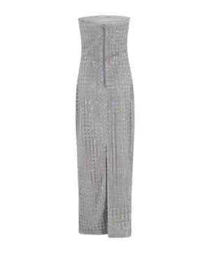 ROTATE BY BIRGER CHRISTENSEN Beaded Maxi Tube Dress - Gray