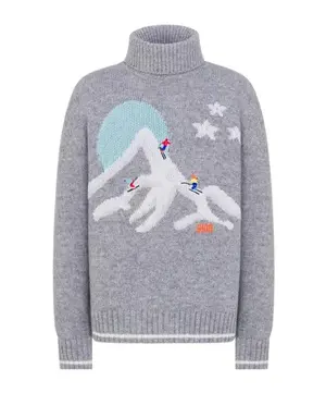 Dior Long-sleeved Sweater With Mountain Motif - Light Gray