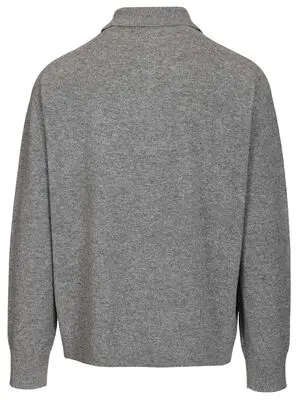 Acne Studios Logo Knit Polo Sweater - Dark Gray