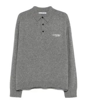 Acne Studios Logo Knit Polo Sweater - Dark Gray