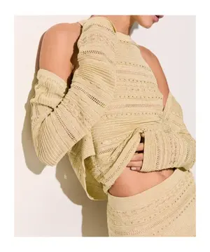 Liu Jo Openwork Button Cardigan With Lurex Accents - Yellow