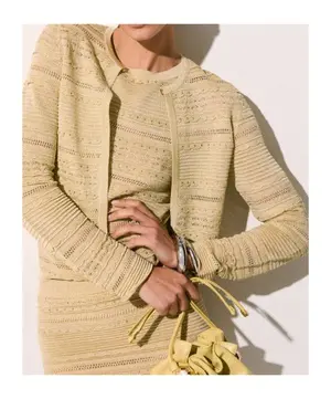 Liu Jo Openwork Button Cardigan With Lurex Accents - Yellow