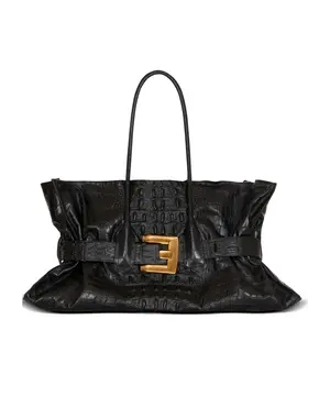 Balmain Xl Anthem Bag In Embossed Crocodile-print Calfskin