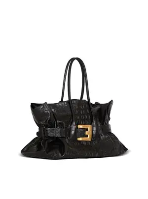 Balmain Xl Anthem Bag In Embossed Crocodile-print Calfskin