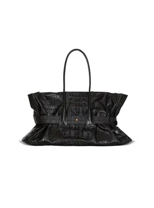 Balmain Xl Anthem Bag In Embossed Crocodile-print Calfskin