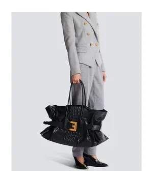 Balmain Xl Anthem Bag In Embossed Crocodile-print Calfskin