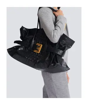 Balmain Xl Anthem Bag In Embossed Crocodile-print Calfskin