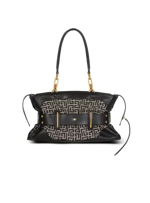 Balmain Monogram Jacquard & Leather Belt Bag - Black