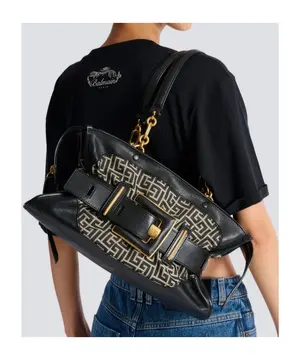 Balmain Monogram Jacquard & Leather Belt Bag - Black